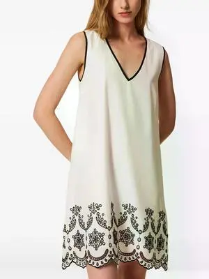 TWINSET Embroidered V-neck Sleeveless Dress