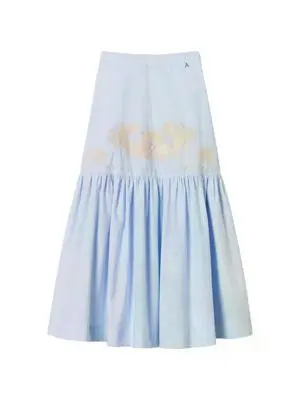 TWINSET Long Striped Cotton Skirt With Flounce And Embroidery - Blue