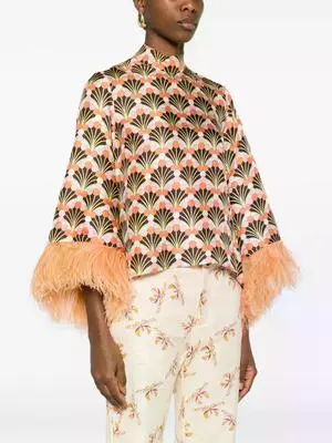 La DoubleJ Feather-trim Printed Top - Brown