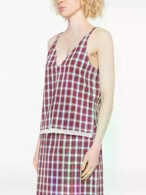 N°21 Check-pattern Lace-trim Blouse