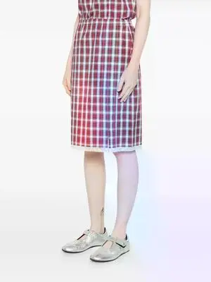 N°21 Check-pattern Lace-trim Midi Skirt