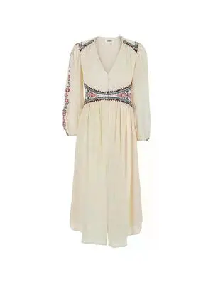 Ba&sh Embroidered V-neck Shirt Dress - Neutrals
