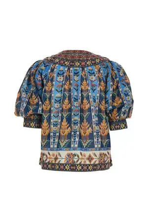 Farm Rio Tasseled Printed Top - Blue