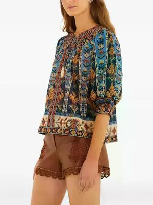Farm Rio Tasseled Printed Top - Blue