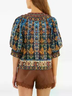 Farm Rio Tasseled Printed Top - Blue