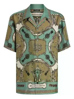 Dolce & Gabbana Cargo-print Hawaii Washed Silk Twill Shirt - Green