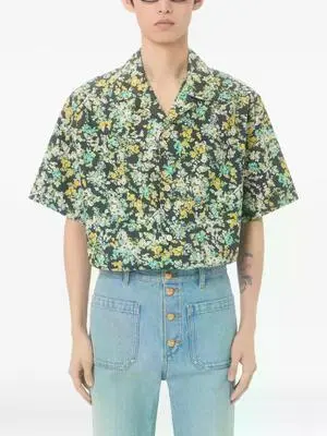 Valentino Garavani Cotton Poplin Bowling Shirt With Papier Floral Print - Black