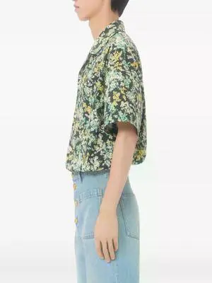 Valentino Garavani Cotton Poplin Bowling Shirt With Papier Floral Print - Black