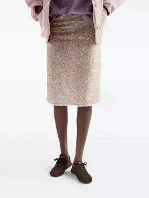 Prada Floral-print Re-nylon Midi Skirt - Pink