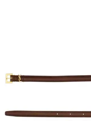 Saint Laurent Cassandre Aged-effect Leather Buckle Belt - Brown