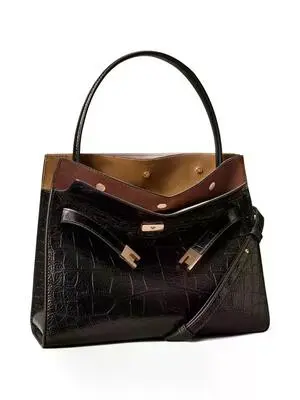 Tory Burch Small Lee Radziwill Double Bag In Croc-embossed Leather