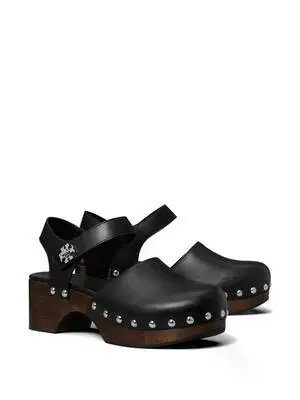 Tory Burch Turnlock Clogs With Silver Tone Hardware - Black