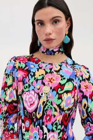 Rixo Jess Ikat Bloom Charcoal Top