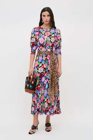 Rixo Jess Ikat Bloom Charcoal Top