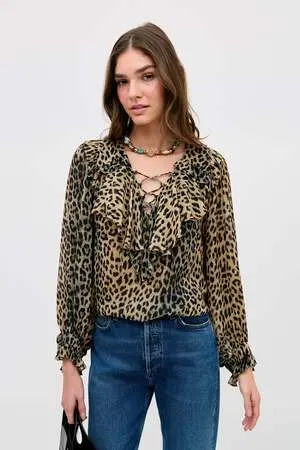 Rixo Milia Nina Leopard Blouse - Brown