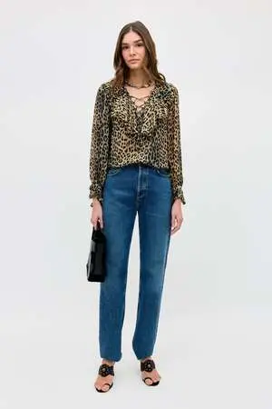 Rixo Milia Nina Leopard Blouse - Brown