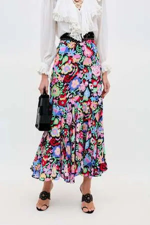 Rixo Libbie Ikat Bloom Charcoal Blouse