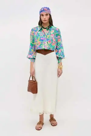 Rixo Blake Ikat Bloom Top - Green