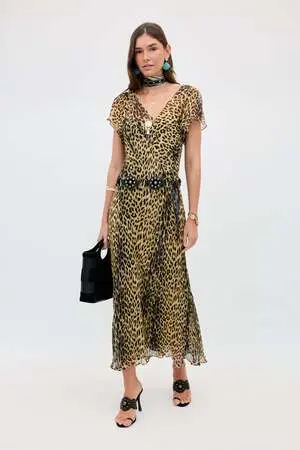 Rixo Bexley Nina Leopard Midi Dress