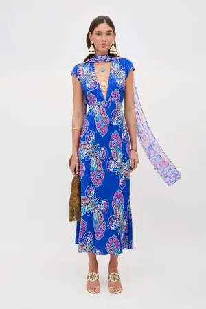 Rixo Amy Butterfly Bloom Jacquard Top - Blue
