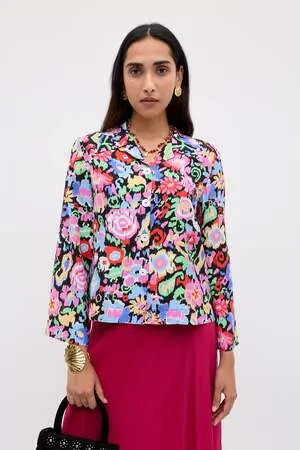 Rixo Ginette Ikat Bloom Charcoal Blouse
