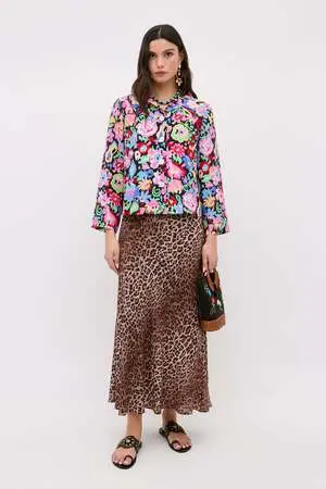 Rixo Ginette Ikat Bloom Charcoal Blouse