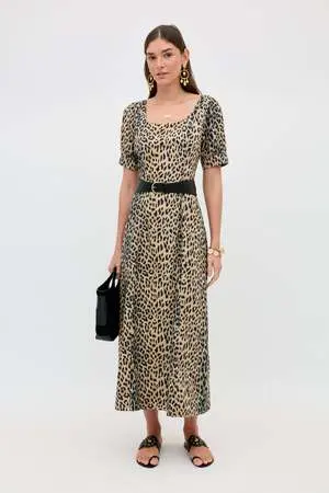 Rixo Kathleen Nina Leopard Midi Dress - Brown