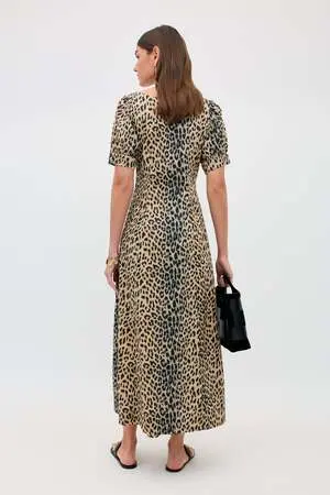 Rixo Kathleen Nina Leopard Midi Dress - Brown