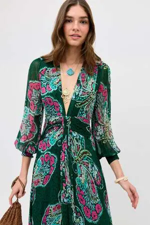 Rixo Meera Butterfly Bloom Blouse - Green