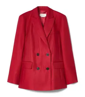 Marina Rinaldi Linen Double-breasted Blazer - Red