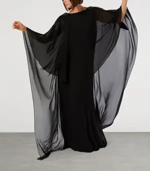 Marina Rinaldi Embellished Caped Gown - Black