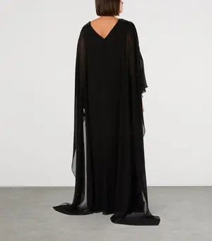 Marina Rinaldi Embellished Caped Gown - Black