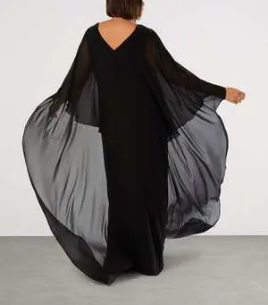 Marina Rinaldi Embellished Caped Gown - Black