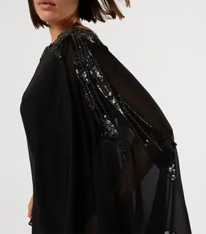 Marina Rinaldi Embellished Caped Gown - Black