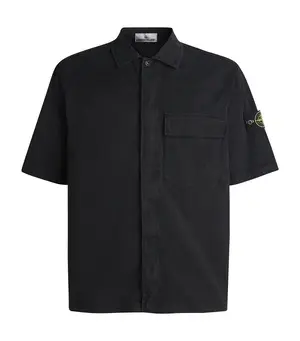 Stone Island Organic Cotton-blend Short-sleeve Shirt - Black