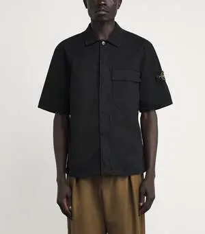 Stone Island Organic Cotton-blend Short-sleeve Shirt - Black