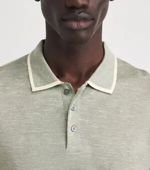 Corneliani Virgin Wool-silk-linen Polo Shirt - Green