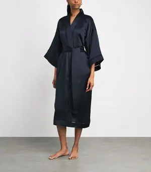 Olivia Von Halle Silk Gloria Robe - Navy