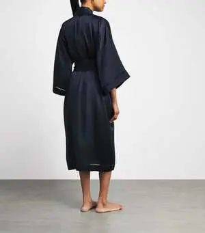 Olivia Von Halle Silk Gloria Robe - Navy