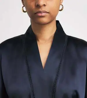 Olivia Von Halle Silk Gloria Robe - Navy