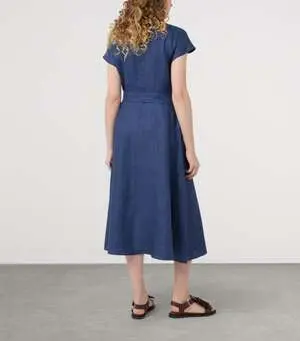 Max Mara Linen Belted Midi Dress - Blue