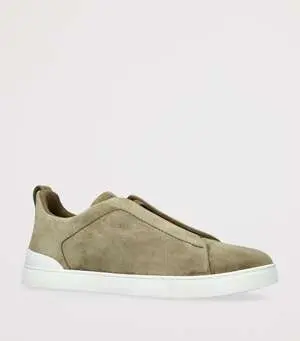Zegna Suede Triple Stitch Sneakers - Green
