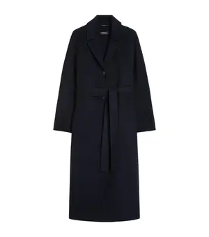 Max Mara Virgin Wool Belted Coat - Blue