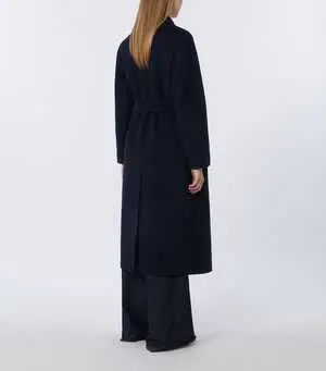 Max Mara Virgin Wool Belted Coat - Blue
