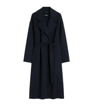 Max Mara Virgin Wool Belted Coat - Blue