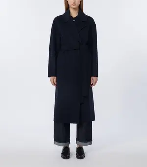 Max Mara Virgin Wool Belted Coat - Blue