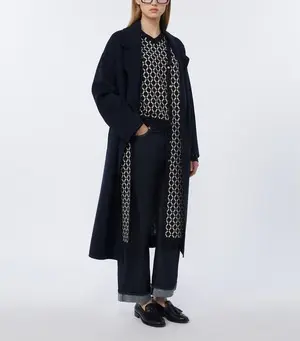 Max Mara Virgin Wool Belted Coat - Blue