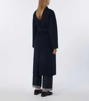 Max Mara Virgin Wool Belted Coat - Blue