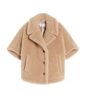 Max Mara Alpaca, Cashmere, And Silk Teddy Cape - Beige