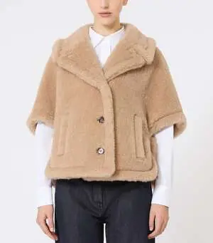 Max Mara Alpaca, Cashmere, And Silk Teddy Cape - Beige